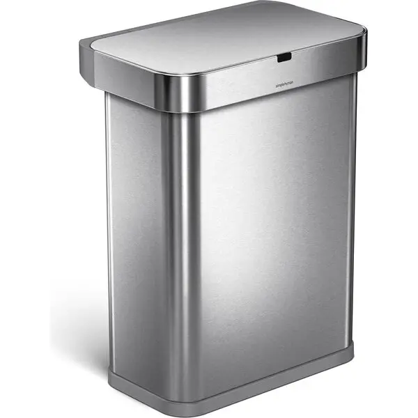SIMPLEHUMAN 58l Rectangular Sensor Can With Voice And Motion Control - Brushed