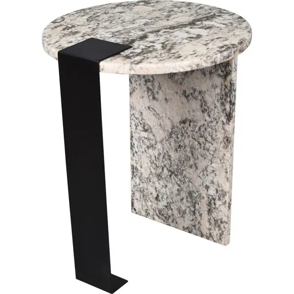 JONATHAN Y Lyra Modern Round Asymmetrical Marble Accent Table - Ivory/black