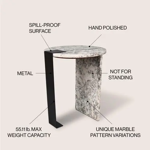 JONATHAN Y Lyra Modern Round Asymmetrical Marble Accent Table