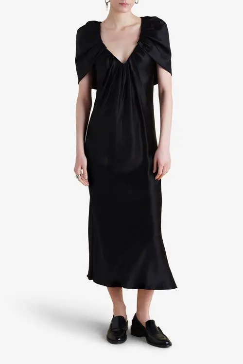 Marina Moscone Satin Sheath Dress With Draped Neckline - Black