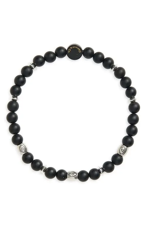 Caputo & Co Trinity Evil Eye Beaded Bracelet - Matte Black Onyx