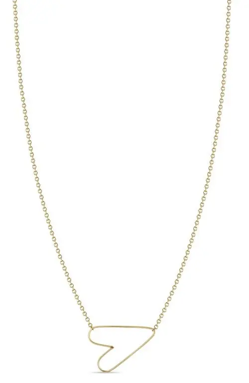 Zoe Chicco Tiny Open Horizontal Heart Pendant Necklace - Yellow Gold