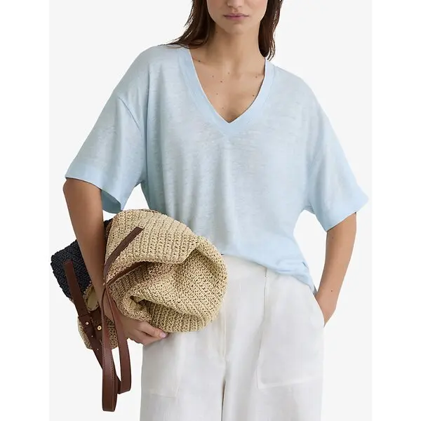 REISS Ember Relaxed-fit Linen T-shirt - Blue
