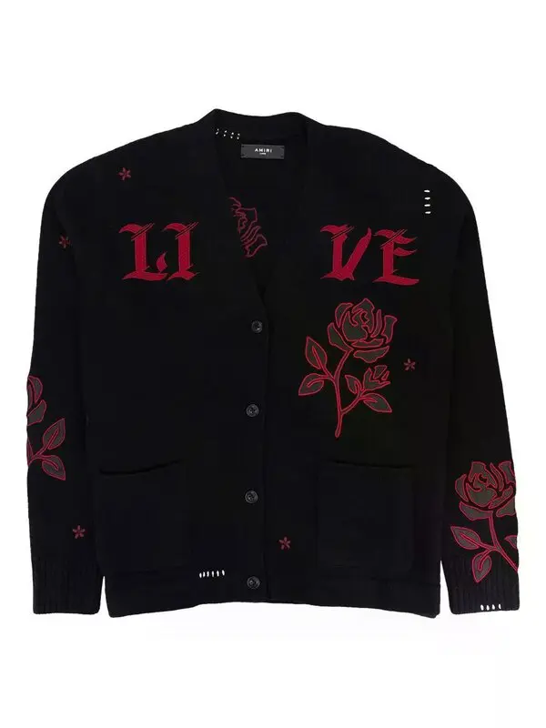 Amiri Rose-appliqué Cardigan - Black