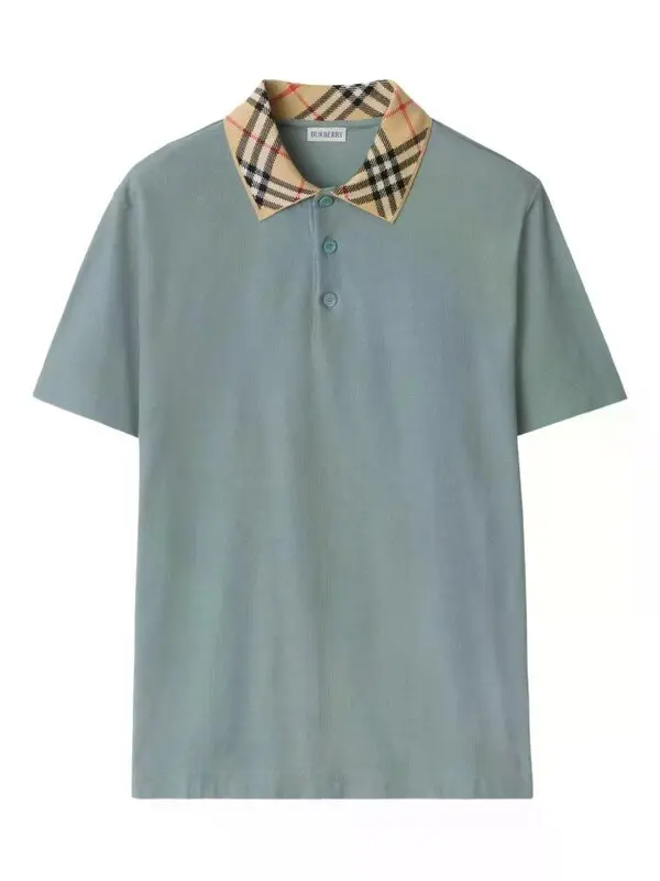 Burberry Checked-collar Polo Shirt - Blue