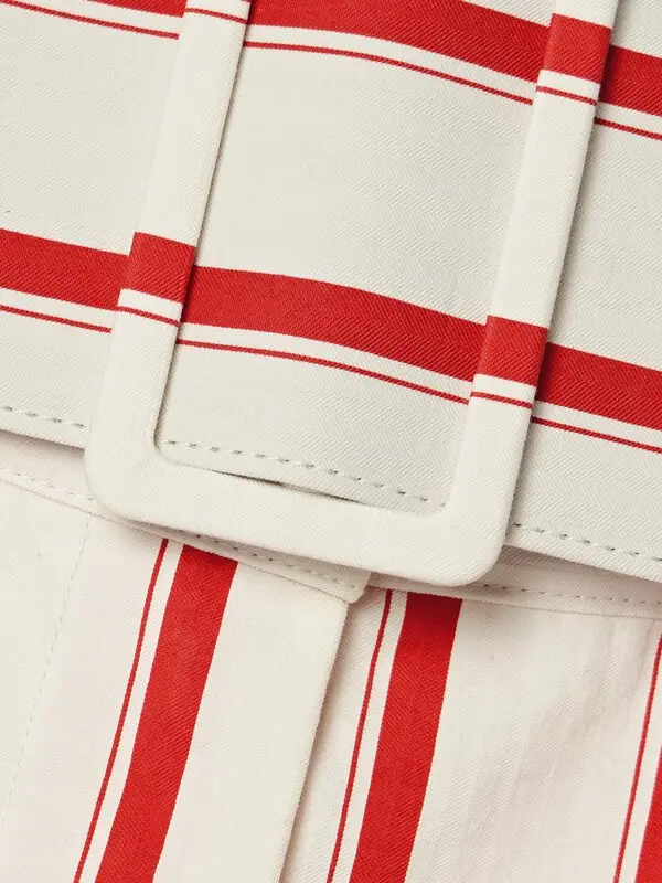 Rosie Assoulin Belted Pleated Striped Herringbone Cotton-blend Shorts - Red