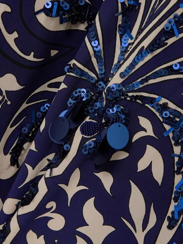 Johanna Ortiz Cape-effect Embellished Printed Silk-crepe Maxi Dress - Blue