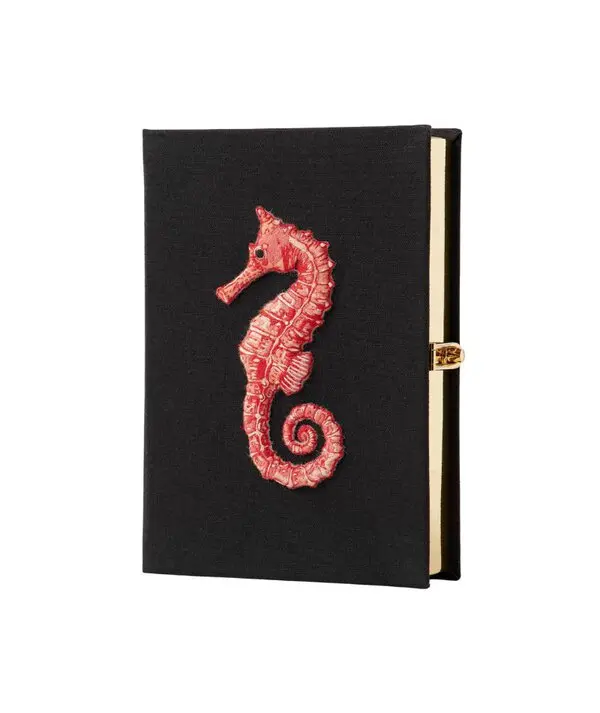 OLYMPIA LE-TAN Seahorse Appliquéd Clutch - Black