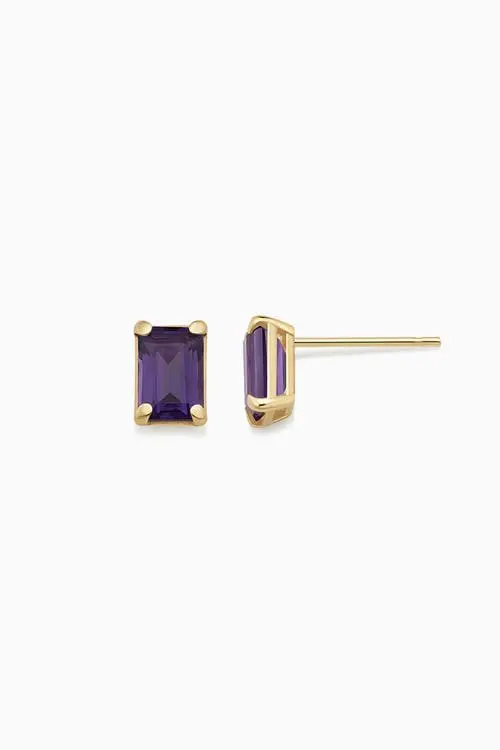 ORADINA 14k Gold Birthstone Stud Earrings - Amethyst - February