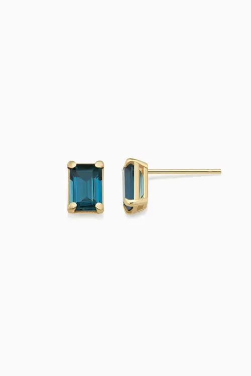 ORADINA 14k Gold Birthstone Stud Earrings - Blue Topaz - December