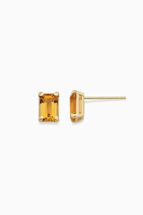 ORADINA 14k Gold Birthstone Stud Earrings - Citrine - November