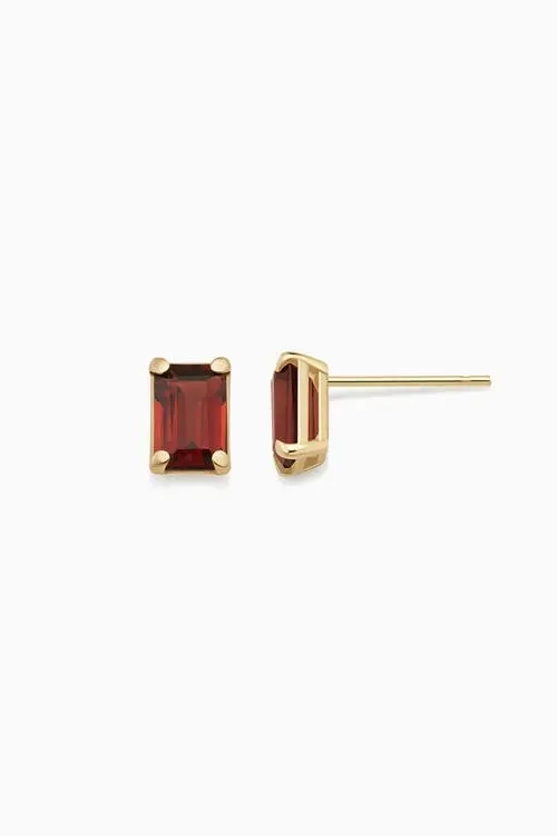 ORADINA 14k Gold Birthstone Stud Earrings - Garnet - January
