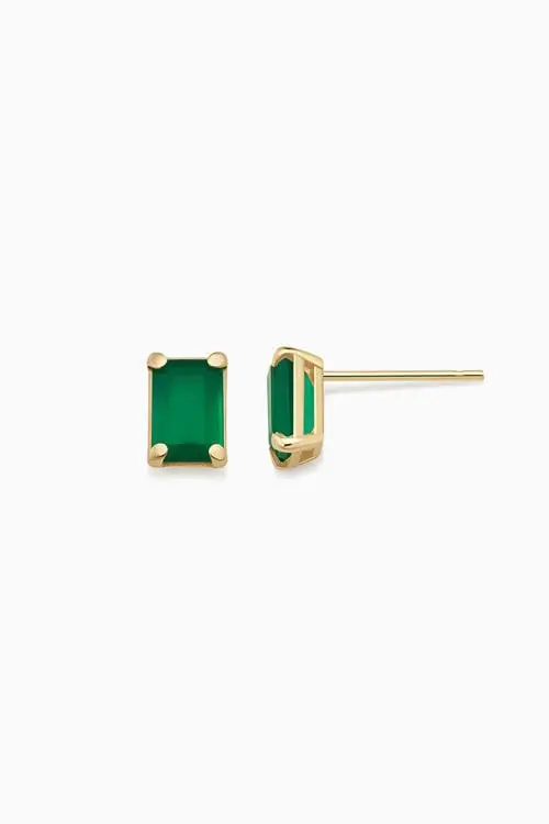 ORADINA 14k Gold Birthstone Stud Earrings - Green Agate - May