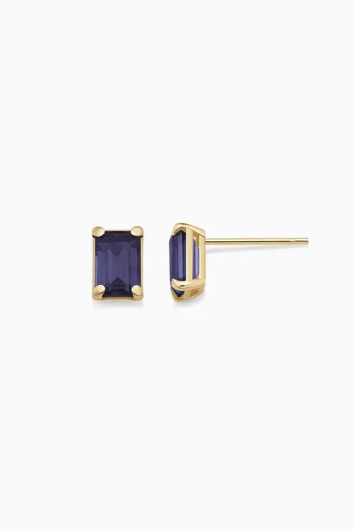 ORADINA 14k Gold Birthstone Stud Earrings - Iolite - September