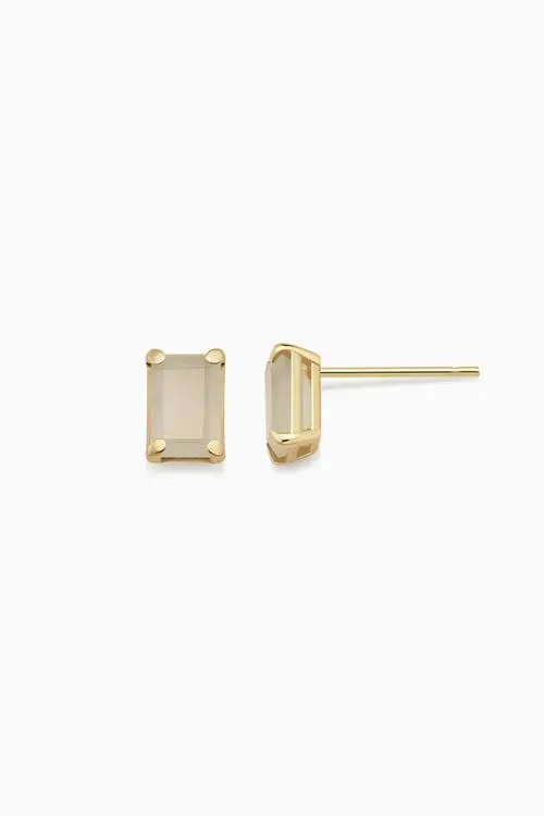 ORADINA 14k Gold Birthstone Stud Earrings - Moonstone - June