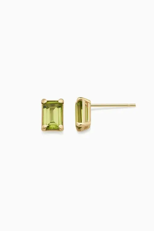 ORADINA 14k Gold Birthstone Stud Earrings - Peridot - August