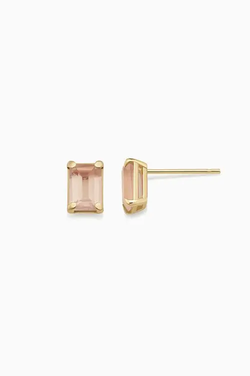 ORADINA 14k Gold Birthstone Stud Earrings - Pink Quartz - October