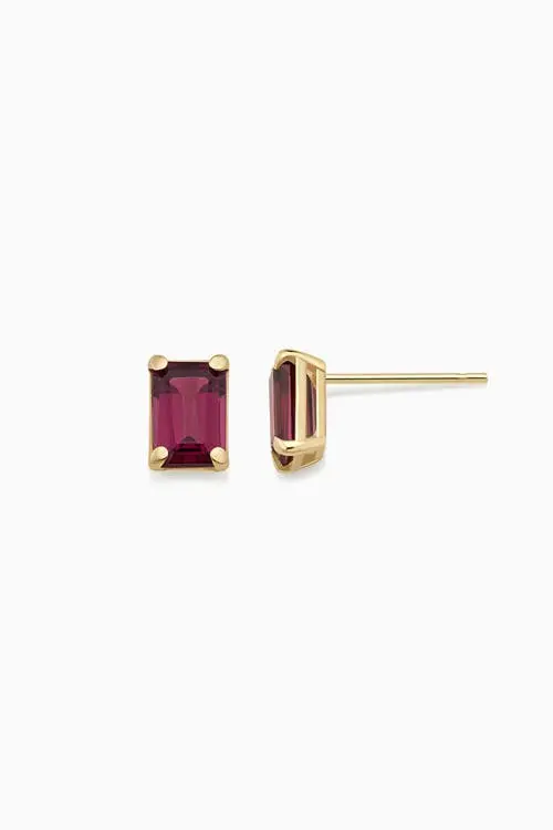 ORADINA 14k Gold Birthstone Stud Earrings - Rhodolite - July