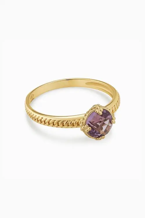 ORADINA 14k Gold Gemstone Ring - Yellow Gold - Amethyst