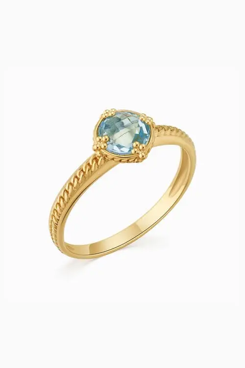 ORADINA 14k Gold Gemstone Ring - Yellow Gold - Blue Topaz