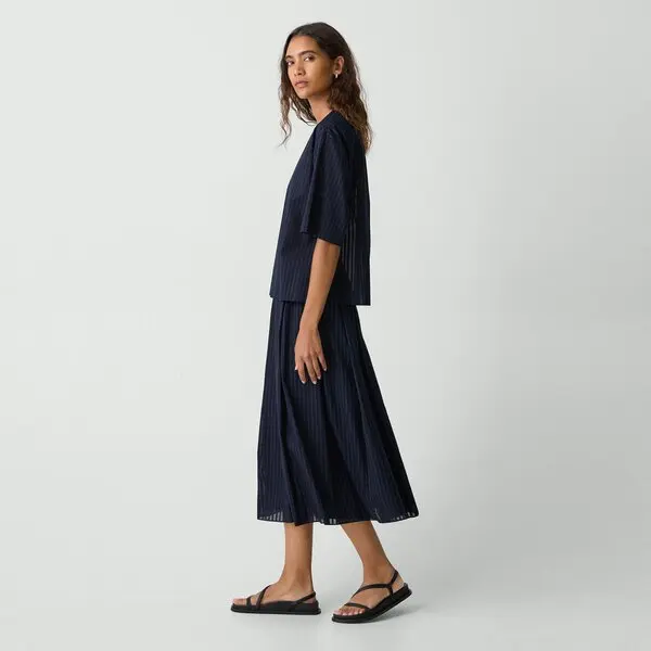 Theory Pleated A-line Midi Skirt - Nocturne Navy