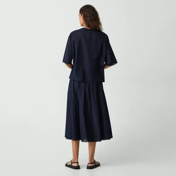 Theory Pleated A-line Midi Skirt - Nocturne Navy