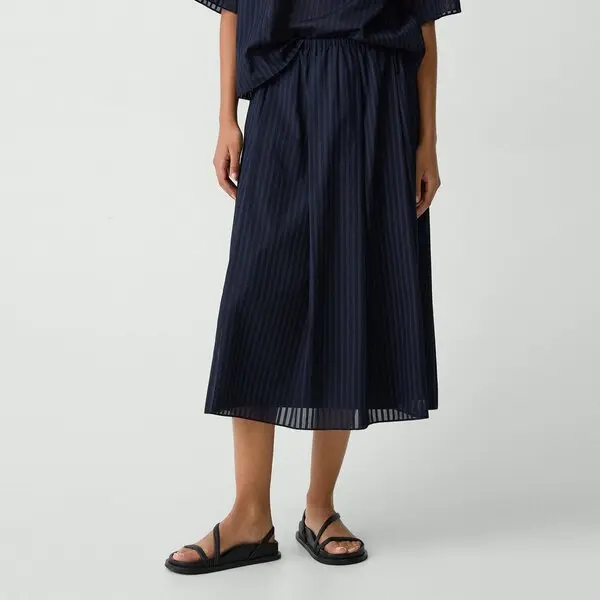 Theory Pleated A-line Midi Skirt - Nocturne Navy