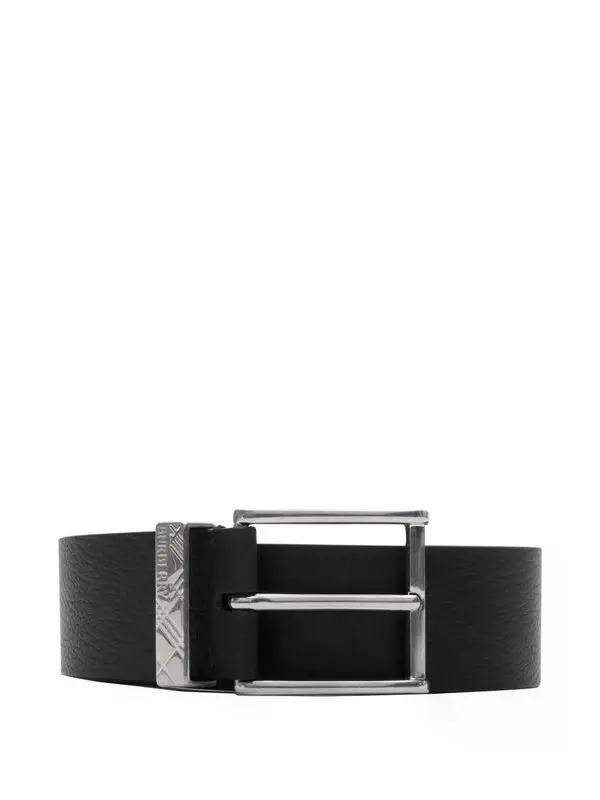Burberry Engraved-check Leather Belt - Black