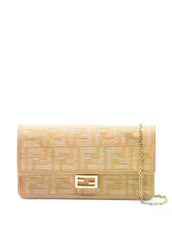 Fendi Baguette Monogrammed Wallet-on-chain - Neutrals