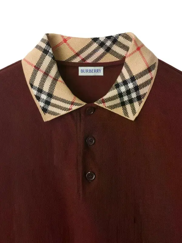 Burberry Check-collar Cotton Polo Shirt - Red