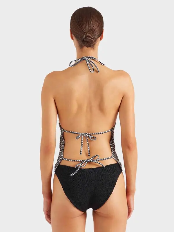 Hunza G Gingham Seersucker Halter Top - Black Gingham