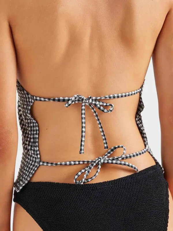 Hunza G Gingham Seersucker Halter Top - Black Gingham