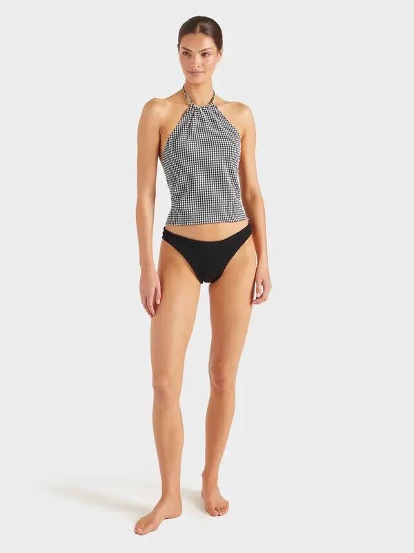 Hunza G Gingham Seersucker Halter Top - Black Gingham