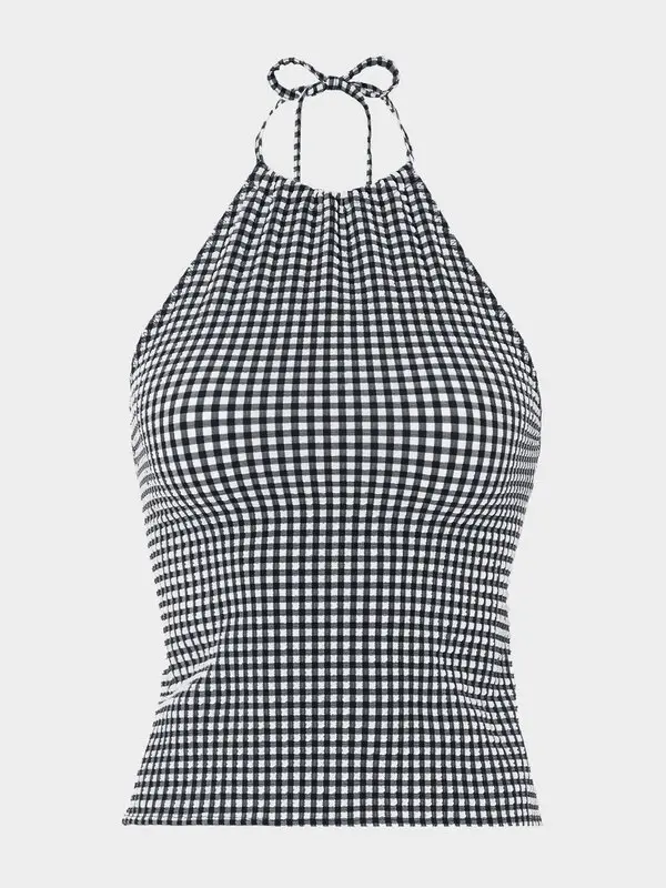 Hunza G Gingham Seersucker Halterneck Top - Gingham Black