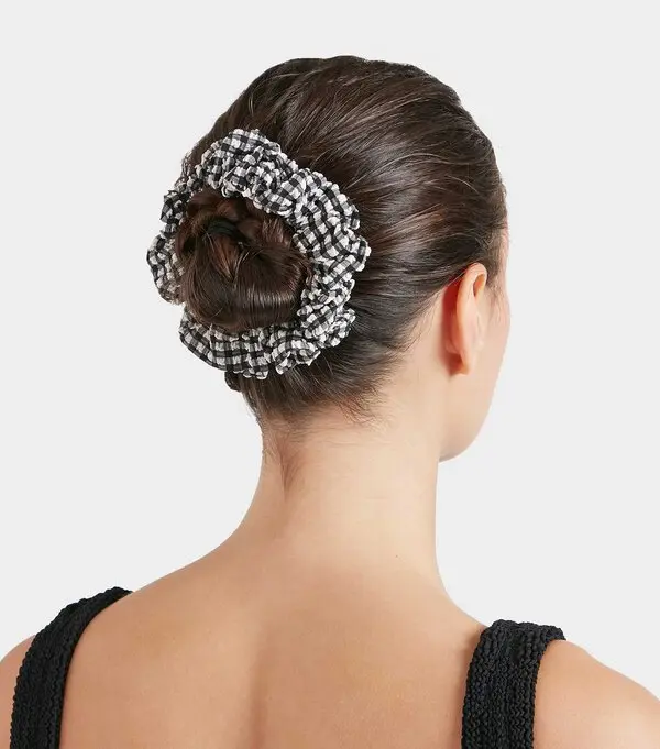 Hunza G Gingham Seersucker Scrunchie - Black Gingham