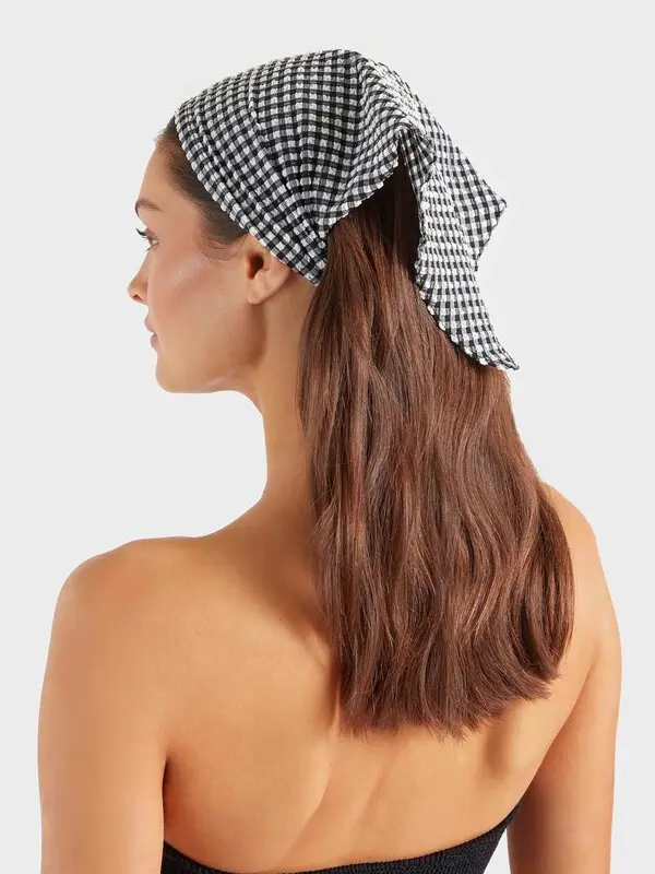 Hunza G Gingham Headscarf - Black Gingham