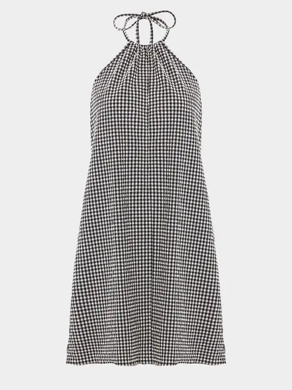 Hunza G Gingham Seersucker Mini Dress - Black Gingham