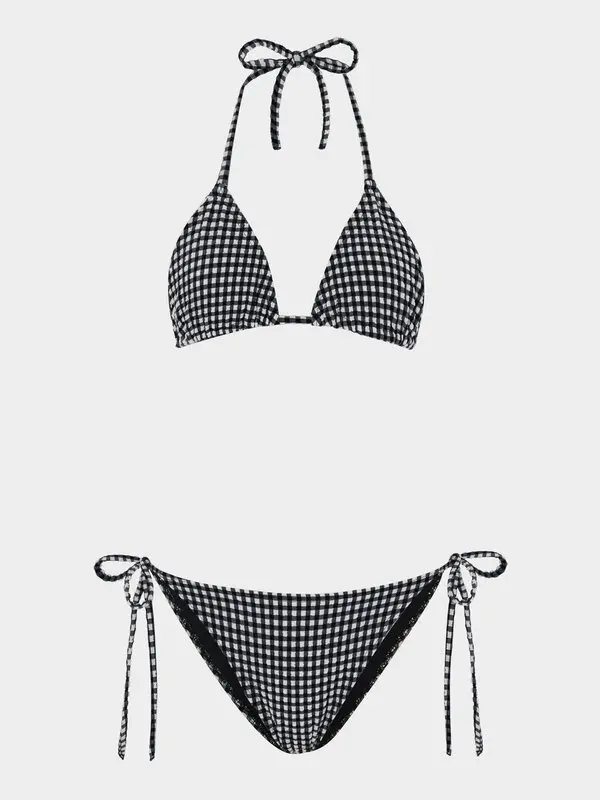 Hunza G Gingham Seersucker Sabrina Bikini - Black Gingham