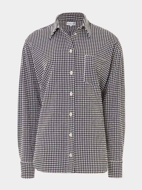 Hunza G Gingham Seersucker Shirt - Black Gingham