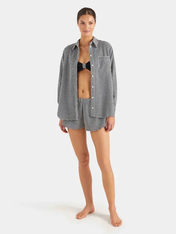 Hunza G Gingham Seersucker Shirt - Black Gingham