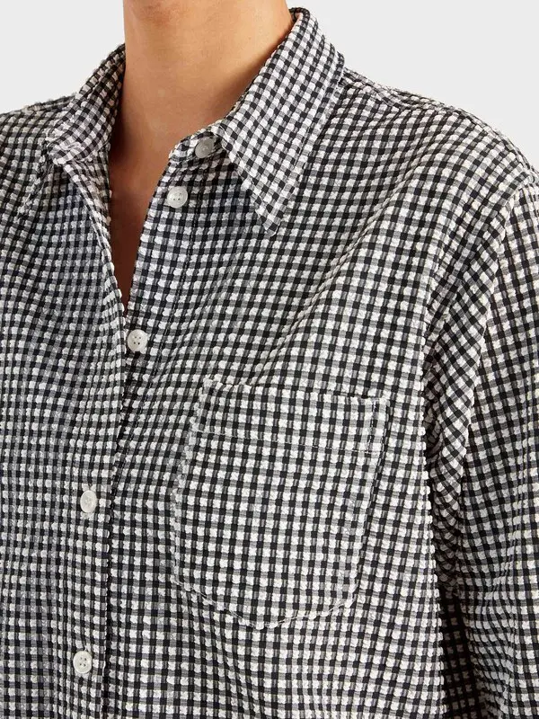 Hunza G Gingham Seersucker Shirt - Black Gingham