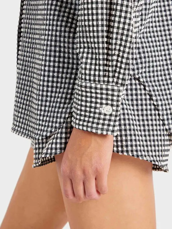 Hunza G Gingham Seersucker Shirt - Black Gingham