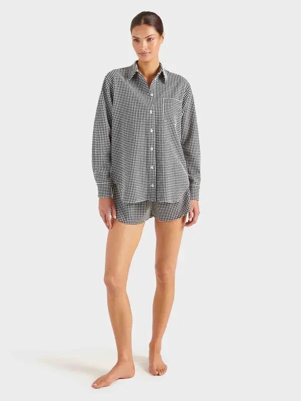 Hunza G Gingham Seersucker Shirt - Black Gingham