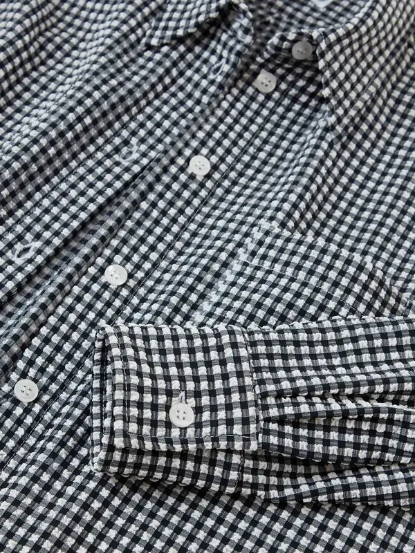 Hunza G Gingham Seersucker Shirt - Black Gingham