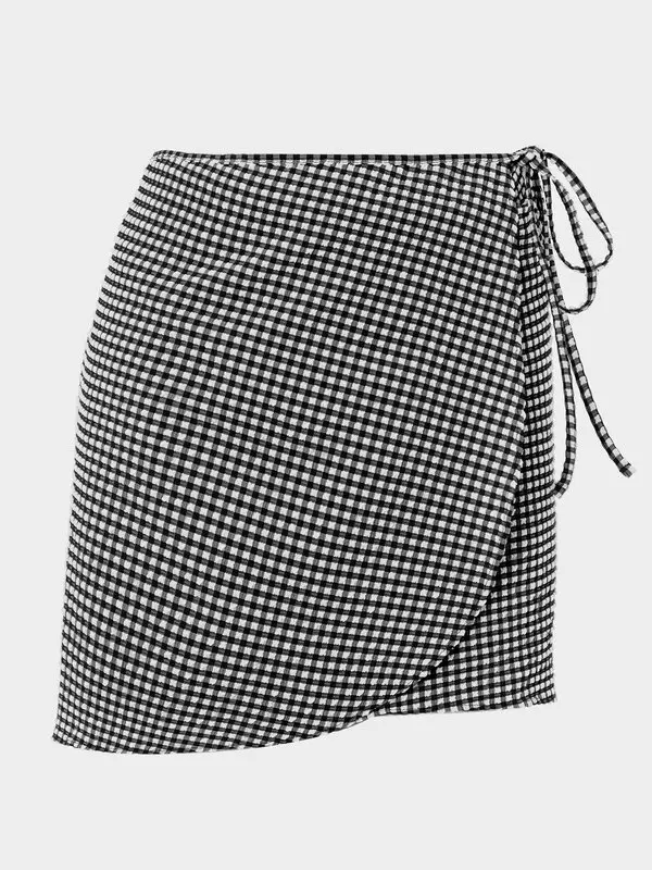 Hunza G Gingham Seersucker Mini Sarong - Black Gingham