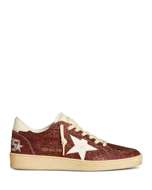 GOLDEN GOOSE Ball Star Glitter Lace Up Sneakers - Bordeaux/cream/white