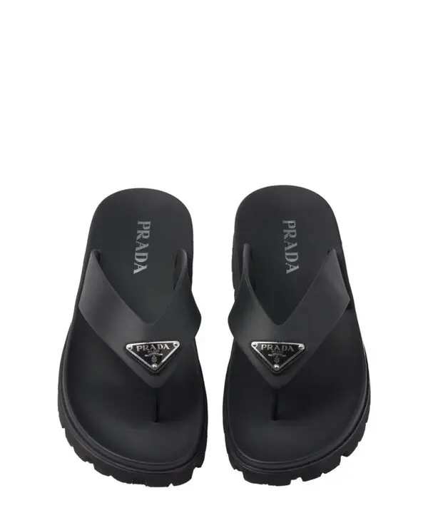 Prada Rubber Thong Sandals - Black