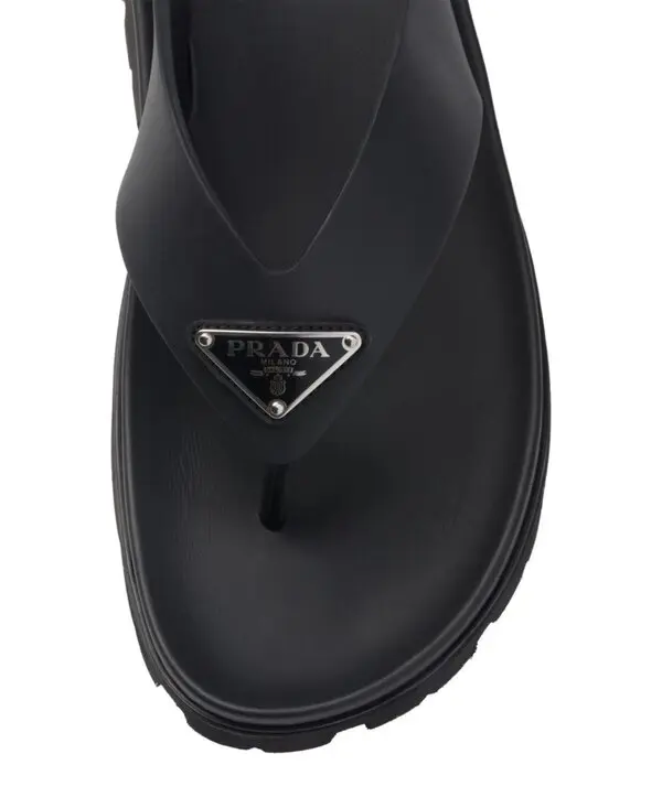 Prada Rubber Thong Sandals - Black