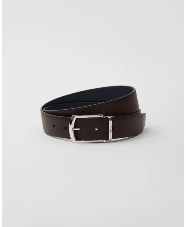 Prada Reversible Saffiano Leather Belt - Brown
