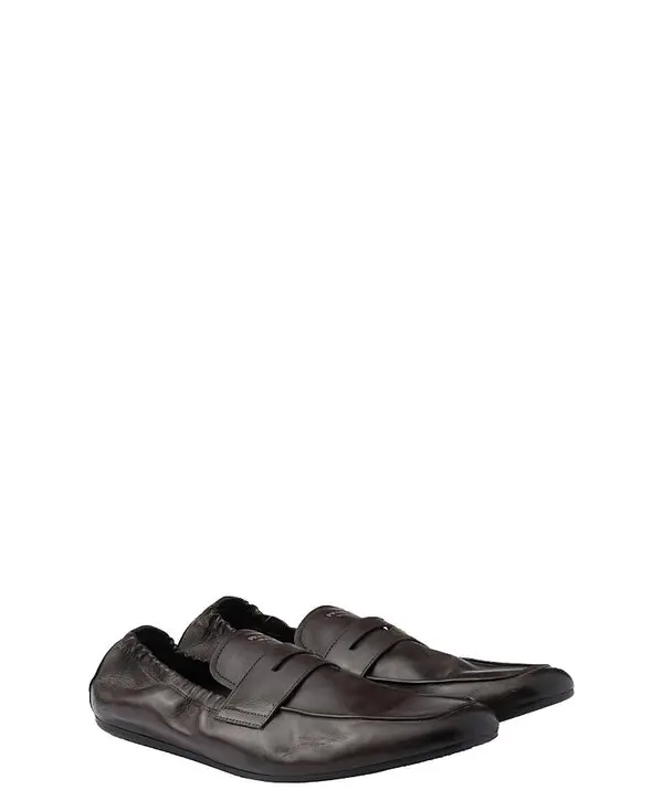 Prada Shuffle Antiqued Leather Loafers - Brown